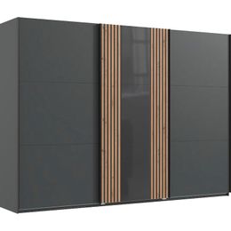 wimex Schwebet&uuml;renschrank &raquo;Atlanta by fresh to go&laquo; mit Akustikpaneel Optik (3D Leisten), Lamelle schwarz Holzwerkstoff Graphit, B/H/T: 300cm x 216cm x 65cm,