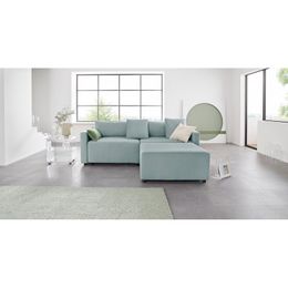 Home Affaire Ecksofa &raquo;Marva 3tlg. L-Form&laquo; beide Armlehnelemente ausziehbar f&uuml;r Bettfunktion, mit Bettkasten gr&uuml;n Struktur fein (100% Polyester);