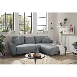 ED EXCITING DESIGN Ecksofa &raquo;Bern L-Form&laquo; mit Bettfunktion, Bettkasten & 3 Zierkissen grau 100% Polyester B/H/T: 281cm x 91cm x 189cm, Webstoff, 