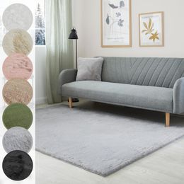 LUXOR living Fellteppich &raquo;Novara&laquo; rechteckig 30 mm H&ouml;he Kunstfell, Kaninchenfell-Haptik, besonders weicher Hochflor silber Kunstfaser B : 60cm 1 Stk.,