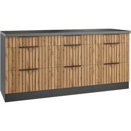 KOCHSTATION Unterschrank &raquo;KS-Lagos&laquo; Breite 180 cm, 3 Schubk&auml;sten, 6 Ausz&uuml;ge grau Holzwerkstoff grafitgrau, B/H/T: 180cm x 86cm x 60cm, Schubladen: 3 