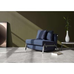 INNOVATION LIVING Sessel &raquo;CUBED Schlafsessel, bequem, hochwertige Verarbeitung, edle Chrom F&uuml;&szlig;e&laquo; blau Webstoff, Chrom Beine, Schlaffunktion, B/H/T: 