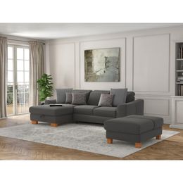 Sit & More sit&more Ecksofa &raquo;Dundee L-Form&laquo; mit Federkern und Massivholzf&uuml;&szlig;en, wahlweise mit Kopfteilverstellung grau B/H/T: 264cm x 86cm x 175cm, Luxus-
