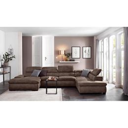 OTTO home Wohnlandschaft &raquo;Alberto U-Form, B: 350 cm, mit Kopfteilverstellung, XXL-Sofa&laquo; optional mit Schlaffunktion, Couch mit Lederoption braun 100% 