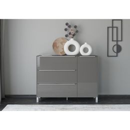 set one by Musterring Sideboard &raquo;Reno&laquo; 1 Stk. tlg. Mit Vierkantfu&szlig; in diversen Farben, 106 cm H&ouml;he & Farbauswahl grau Glas, Holzwerkstoff B/H/T: 137cm