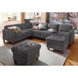Home Affaire Wohnlandschaft &raquo;Earl U-Form&laquo; wahlweise auch mit Schlaffunktion oder Schlaffunktion mit Bettkasten grau Struktur fein (100% Polyester);