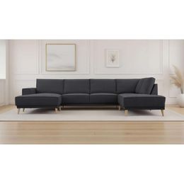 OTTO home Wohnlandschaft &raquo;Oland Skandi, weicher Chenille-Stoff&laquo; U-Form, 345 cm, Wellenunterfederung, Skandi-Design, Massivholzf&uuml;&szlig;e grau 100% Polyester