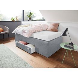 Westfalia Schlafkomfort Boxspringbett mit integrierter Schublade, frei im Raum stellbar grau Bezug Bett: Feinstrukturstoff (77% Polyester, 23%Viskose) oder Microfaser (100% 
