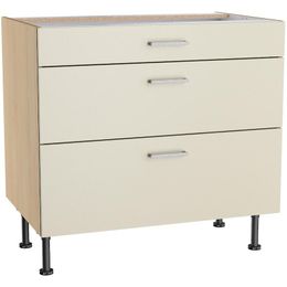 KOCHSTATION Unterschrank &raquo;KS-Lucy&laquo; Breite 90 cm, 1 Schubkasten, 2 Ausz&uuml;gen, Soft-Close, verstellbare F&uuml;&szlig;e beige Eiche hell, B/H/T: 90cm x 87cm x 