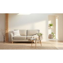 OTTO home 3-Sitzer &raquo;MARSEILLE 3er Sofa 206 cm, Cord, Flachgewebe, Struktur, Webstoff&laquo; Massivholzbeine Eiche, Landhausstil, Wellenunterfederung beige 