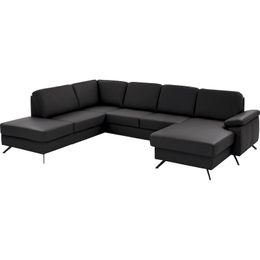 Die PlanBar Wohnlandschaft &raquo;PN-EM15047 U-Form, ohne Kopfst&uuml;tzen&laquo; Echtleder, wahlweise mit Schlaffunktion u. Stauraum schwarz B/H/T: 309cm x 88cm x 