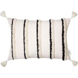 Tom Tailor HOME Dekokissen &raquo;Fluffy Stripe&laquo; Rautenmotiv und Quasten, Kissenh&uuml;lle ohne F&uuml;llung, 1 St&uuml;ck schwarz-wei&szlig; Baumwolle, Polyester B/L: 60cm x 