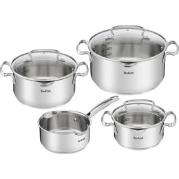 Tefal Topf-Set &raquo;Duetto+ G719S7&laquo; Set, Kochtopf mit Glasdeckel 16/20/24 cm, Stielkasserolle 16 cm, 7 Stk. tlg. Edelstahl 18/10 grau Einheitsgr&ouml;&szlig;e