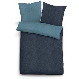 Biberna Wendebettw&auml;sche &raquo;HERMAL Melange Flanell uni, kuschelig weich&laquo; 3 Stk. Flanell in Melangeoptik, Winterbettw&auml;sche, Made in Germany blau Flanell, 