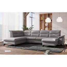 Sit & More sit&more Wohnlandschaft &raquo;Astoria U-Form&laquo; wahlweise mit motorischer Relaxfunktion grau 100% Polyester B/H/T: 329cm x 91cm x 225cm, Luxus-Microfaser 