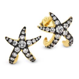 Bruno Banani Damen Paar Ohrstecker &raquo;Schmuck Geschenk gelbgoldfarbem vergoldet Seestern geschw&auml;rzt&laquo; mit Zirkonia (synth.) schwarz Silber 925 (