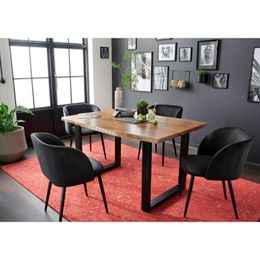 PAROLI Essgruppe 5 Stk. tlg. grau FSC -zertifiziertes Massivholz B/H/T: 180cm x 78cm x 90cm, Velourstoff fein