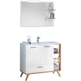 Badm&ouml;bel-Set &raquo;Quickset Mineralmarmor-Waschtisch mit LED-Spiegel, 101 cm breit&laquo; 4 Stk. tlg. wei&szlig; Glas, Holzwerkstoff B/H/T: 101cmcm x 46cmcm