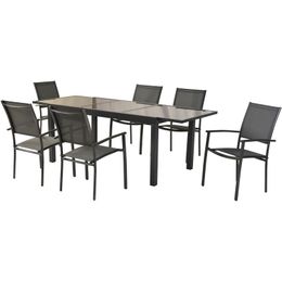 Merxx Garten-Essgruppe &raquo;&raquo;Milano&laquo;&laquo; Set, 7 Stk. tlg. Sessel stapelbar, Tisch ausziehbar grau Aluminium, Kunststoff Auszugsplatte, ausziehbar