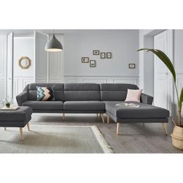 OTTO home Ecksofa &raquo;Bille L-Form&laquo; mit Naht im R&uuml;ckenkissen und Beinen aus Eichenholz grau Samtoptik (100% Polyester);Luxus-Microfaser weich (100% 