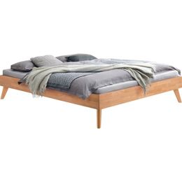 Hasena Holzbett &raquo;Calvari&laquo; mit einer Fu&szlig;h&ouml;he von 25 cm braun Eiche massiv Liegefl&auml;che L&auml;nge B: 200cm x 140cm, H&ouml;he Bett: 41cm H&ouml;he Bettseite: 16cm H&ouml;he