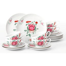 Seltmann Weiden Teeservice &raquo;Geschirr-Set, 18 Teile, Amina Ostfiesenrose, gro&szlig;&laquo; St&auml;bchenrelief, die Ostfriesenrose, Bl&uuml;tenmotiv bunt Porzellan 18 Stk.