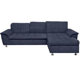 DOMO collection Ecksofa &raquo;FRANZI 278x170x81 cm, Steppung im Sitzbereich, L-Form&laquo; wahlweise mit Bettfunktion, Bettkasten und Kopfteilverstellung blau 