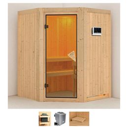Karibu Sauna &raquo;Larin&laquo; Set, Ofen 9 kW Bio externe Strg easy beige Bio-Kombiofen, externe Steuerung, 9 kW