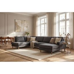 OTTO home Wohnlandschaft &raquo;Pinto Skandi, 350 cm, U-Form, XXL, mit Ottomanen&laquo; mit Keder, Massivholzf&uuml;&szlig;e Eiche ger&auml;uchert, Wellenunterfederung 100% 