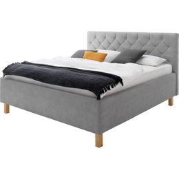 Meise M&ouml;bel meise.m&ouml;bel Polsterbett &raquo;San Remo&laquo; mit Bettkasten grau Liegefl&auml;che L&auml;nge B: 200cm x 180cm, Webstoff Holzfu&szlig;: eiche hell, H&ouml;he Bettseite: 55cm, ohne 