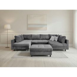 OTTO home Wohnlandschaft &raquo;Antonia U-Form, B: 298 cm, inkl. Hocker, Federkernpolsterung&laquo; extra gro&szlig;e Liegefl&auml;che, 282x178cm, inkl. 3 Zierkissen grau 