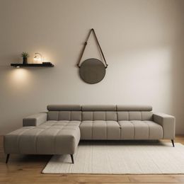 DOMO collection Ecksofa &raquo;Trento L-Form, mit Kufenfu&szlig; oder Einzelfu&szlig;&laquo; whlw. verstellbare Kopfteile, passend f&uuml;r g&auml;ngige Saugroboter grau 100% Polyester