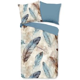 Good Morning Wendebettw&auml;sche &raquo;Otte&laquo; 2 Stk. 100% Baumwolle, Renforc&eacute;, Rei&szlig;verschluss, Wendeoptik, Federn blau Renforc&eacute;, Obermaterial: 100% Baumwolle B/