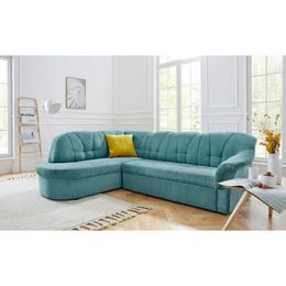 DOMO collection Ecksofa &raquo;Pegnitz, zeitlose und elegante R&uuml;ckensteppung, Breite 246cm, L-Form&laquo; wahlweise mit Bettfunktion blau 95% Polyester, 5% Nylon 