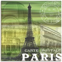 Artland Leinwandbild &raquo;Paris Collage - gr&uuml;n&laquo; Geb&auml;ude 1 Stk. tlg. auf Holzrahmen gespannt gr&uuml;n Leinwand B/H/T: 70cm x 70cm, Leinwandbild Geb&auml;ude quadratisch, 1 