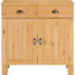 Home Affaire Unterschrank &raquo;Oslo&laquo; 85 cm breit, 38 cm tief, als Sideboard nutzbar, 2 T&uuml;ren, 2 Schubladen beige Massivholz Beize/Wachs, B/H/T: 85cm x 