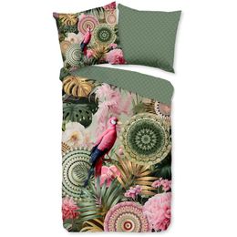 HIP Wendebettw&auml;sche &raquo;Palay&laquo; 3 Stk. Satin, Rei&szlig;verschluss, Wendeoptik, Mandala, Bl&auml;tter, gr&uuml;n gr&uuml;n Renforc&eacute;, Obermaterial: 100% Baumwolle B/L: 200cm x 
