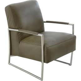 K+w Komfort & Wohnen K+W Komfort & Wohnen Cocktailsessel mit bezogenen Armlehnen, Gestell in Metall Edelstahloptik gr&uuml;n Leder CLOUD, B/H/T: 62cm x 77cm x 83cm