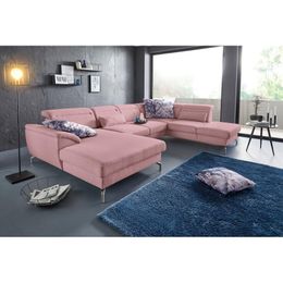 Sit & More sit&more Wohnlandschaft &raquo;Percy U-Form&laquo; 15 cm Fu&szlig;h&ouml;he, Sitztiefenverstellung, wahlweise in 2 Fu&szlig;farben rosa B/H/T: 343cm x 80cm x 235cm, Feinstruktur, 