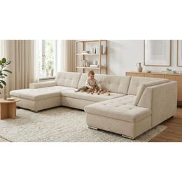 OTTO home Wohnlandschaft &raquo;Tornby 360 x 201 cm, mit Steppungen, modern & stabil&laquo; mit Schlaffunktion, U-Form, aus Pet Friendly Bezug beige 100% 