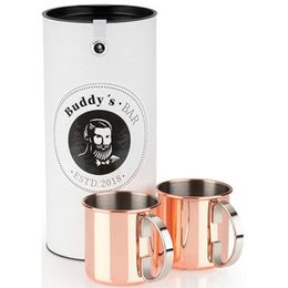 Becher &raquo;Buddy ́s Bar&laquo; Moscow Mule Becher, 450 ml, hochwertiger Edelstahl, Kupfer Poliert rosa Edelstahl &Oslash; 9cm x 9cm, 450ml, 2 Stk.