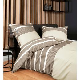 Janine Bettw&auml;sche &raquo;J. D.&laquo; 2 Bettw&auml;sche im Streifen-Design in verschiedenen Qualit&auml;ten beige Mako-Satin, Obermaterial: 100% Baumwolle B/L: 155cm x 220cm, 1 
