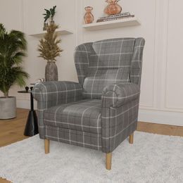 Home Affaire Ohrensessel &raquo;OSTIANO B/T/H: 80/82/98 cm, Sessel&laquo; Einzelst&uuml;ck, dicke geschwungene Armlehnen, uni und kariert grau 100% Polyester Struktur 