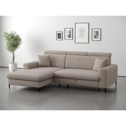 Trends by HG Ecksofa &raquo;Nizza, L-Form, B: 250cm&laquo; mit Schlaffunktion und Bettkasten beige 92% Polyester;8% Nylon B/H/T: 250cm x 104cm x 166cm, Struktur, 