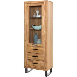 Home Affaire Vitrine Metallf&uuml;&szlig;e im Industrie-Design, Eiche Teilmassiv, viel Stauraum Furnier, Massivholz, Melamin Eichefarben, B/H/T: 67,5cm x 199cm x