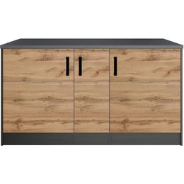 KOCHSTATION K&uuml;cheninsel &raquo;KS-Toronto&laquo; Breite 153 cm, MDF-Fronten, Flaschenregal grau B/H/T: 153cm x 85cm x 100cm