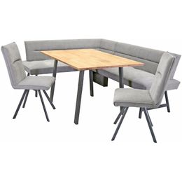OTTO home Eckbankgruppe &raquo;Sava&laquo; Set, 4 Stk. tlg. Eckbank mit Wellenfederung im Sitz, Tisch Massiv Eiche grau 100% rPES B/H/T: 211cm x 84cm x 170cm, 