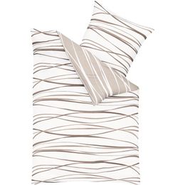 Kaeppel Wendebettw&auml;sche &raquo;MOTION 100% gek&auml;mmte Baumwolle&laquo; 2 Stk. mit feinen Wellenlinien, Markenrei&szlig;verschluss, Wendeoptik beige Mako-Satin, Obermaterial: 100%