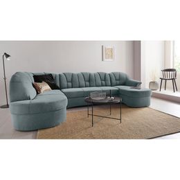 DOMO collection Wohnlandschaft &raquo;Papenburg U-Form&laquo; in gro&szlig;er Farbvielfalt, wahlweise Bettfunktion, frei im Raum stellbar blau Struktur ( 90% Polyester,
