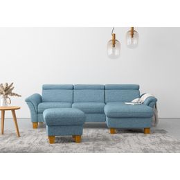 OTTO home Ecksofa &raquo;Lindgren L-Form&laquo; wahlweise mit Bett mit klappbaren Rollen, Kasten und Kopfverstellung blau 100% Polyester B/H/T: 258cm x 84cm x 